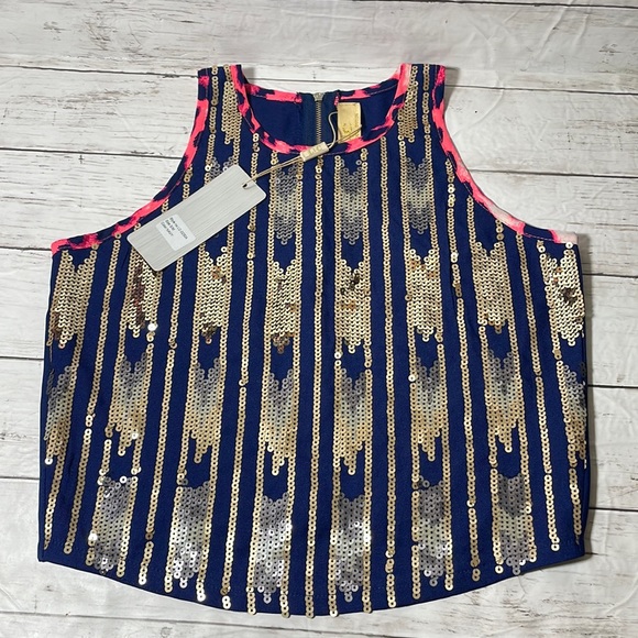 Lizette Collection | Tops | Sequins Crop Top Blue Pink | Poshmark